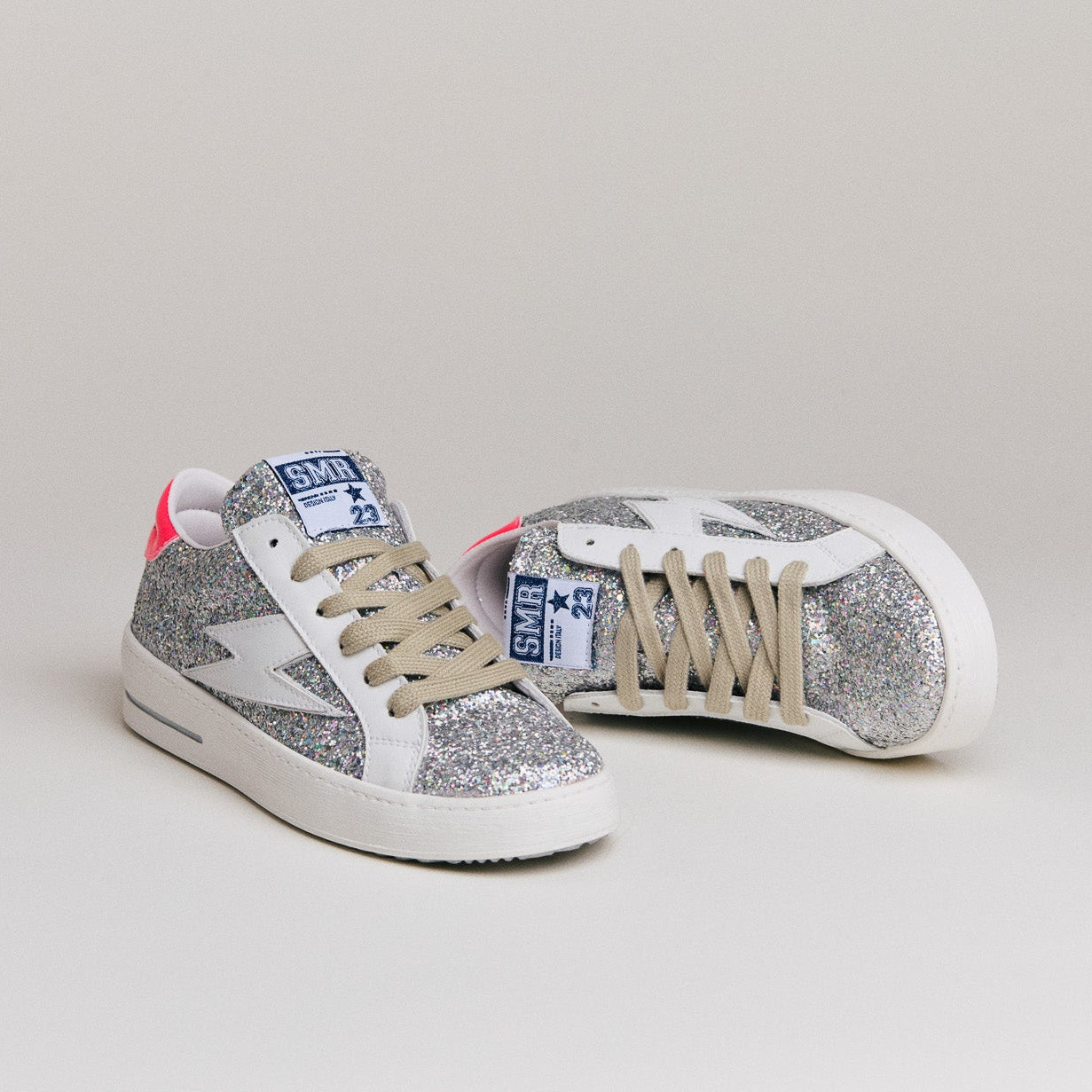 Sneakers SMR23 Maya A683 - Glitter Argent & Rose Fluo – Semerdjian ...